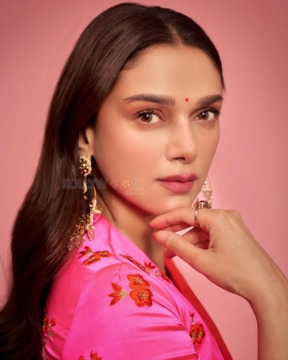 Beautiful Actress Aditi Rao Hydari In A Vibrant Orange Saree With A ...