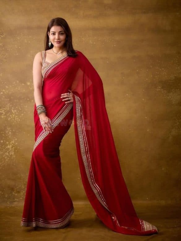 The India Story Actress Kajal Aggarwal In A Red Embroidered Saree With ...