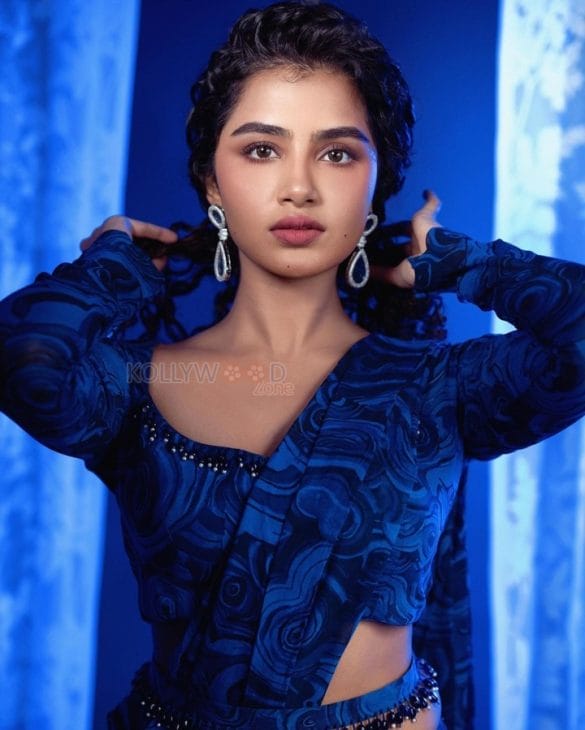 Elegant Anupama Parameswaran In A Blue And Black Printed Saree Photos ...