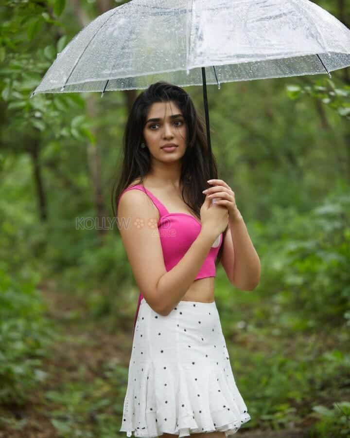 Sexy Krithi Shetty In A Pink Noodle Strap Top And White Mini Skirt