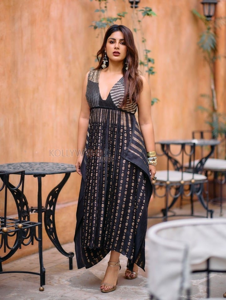Swayambhu Heroine Samyuktha Menon In A Black Tamma Brocade Silk Pleated ...