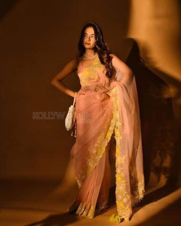 Model Anushka Sen In A Dusty Rose Zari Sequence Work Saree Photos 08 263718 Kollywood Zone